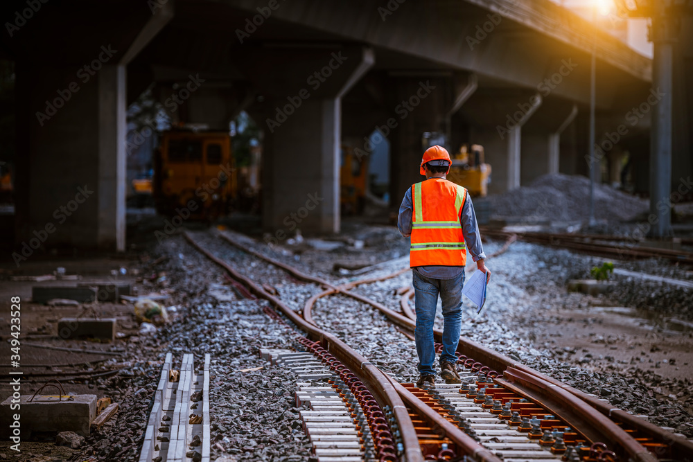 Portrait engineer under inspection and checking construction process ...