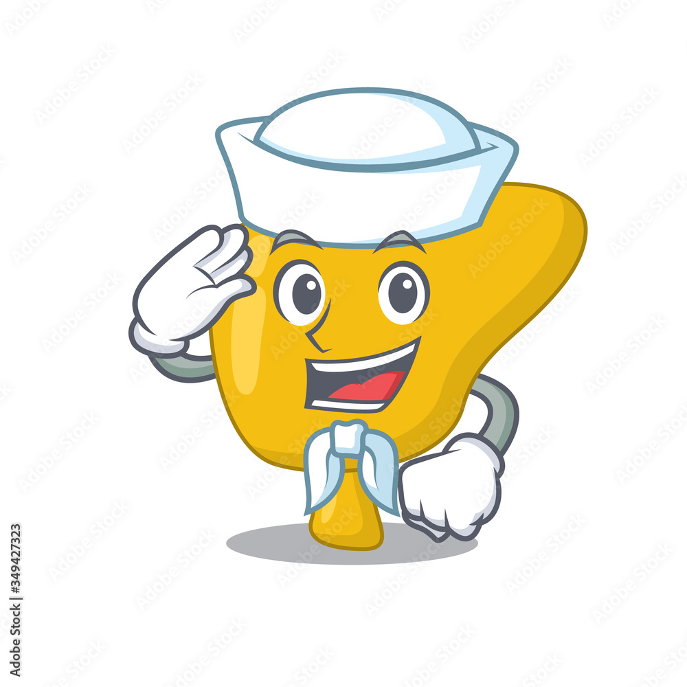 Smiley sailor cartoon character of liver wearing white hat and tie ...