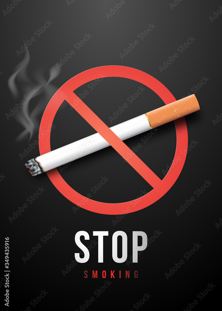 Stop Smoking placard with realistic cigarette in prohibition symbol ...