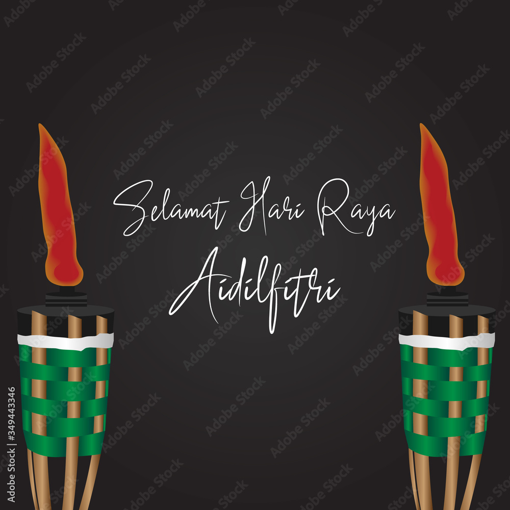 Vetor de Selamat Hari Raya greetings vector with Pelita or Bamboo oil ...
