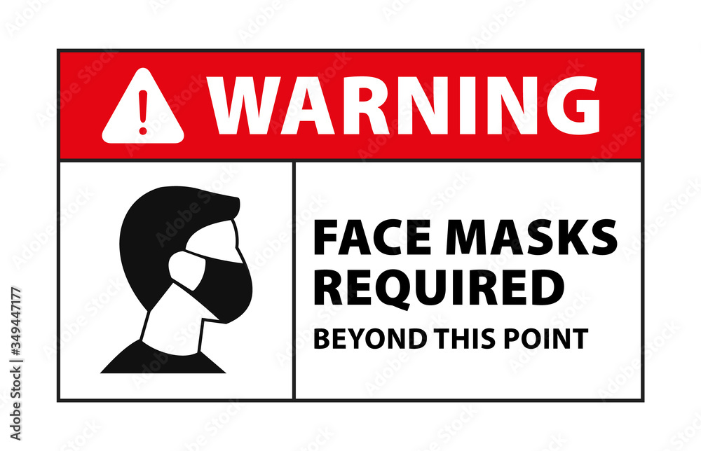 warning face mask required beyond this point sign label, wear face mask ...
