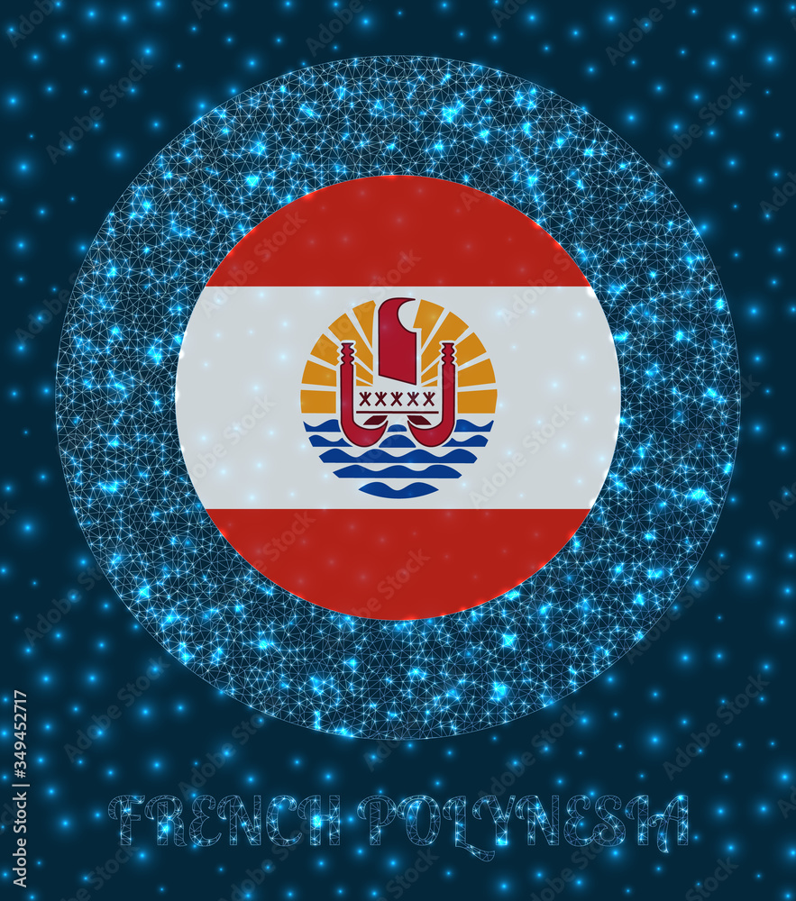 Round French Polynesia badge. Flag of French Polynesia in glowing ...