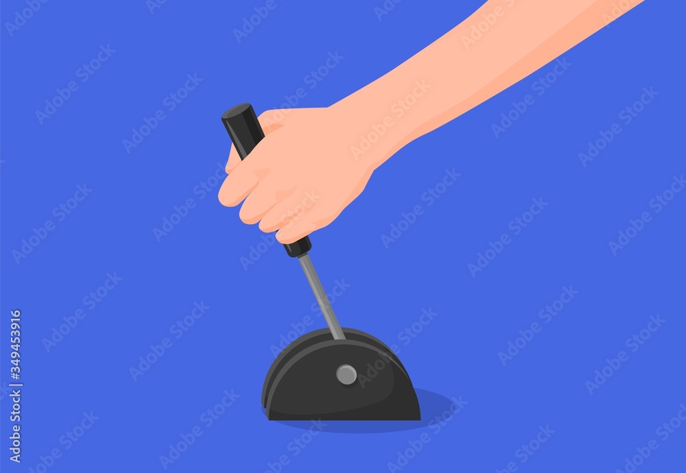 Male hand using mechanical level vector graphic illustration. Human arm ...