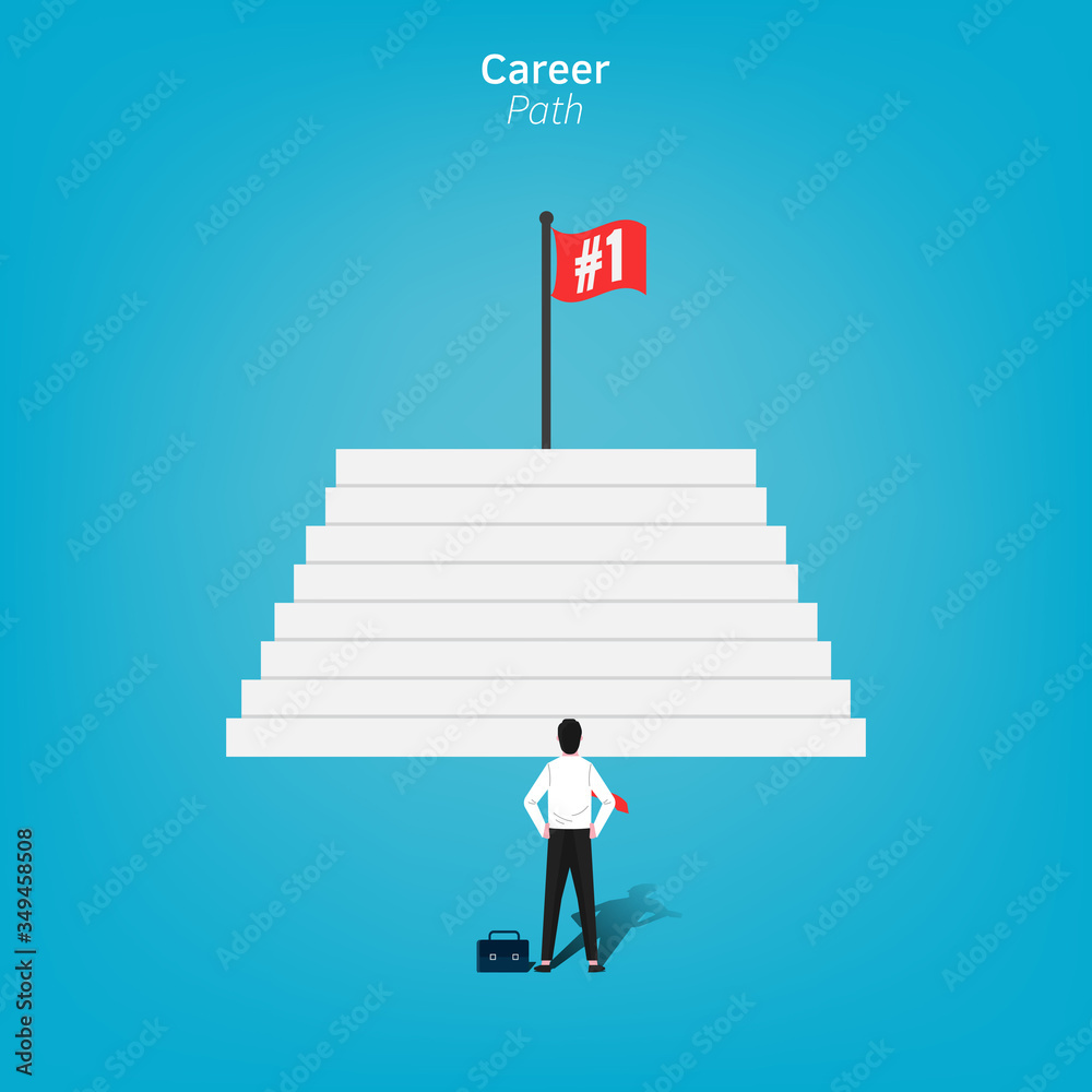 Career path design concept. Businessman character planning to climb up ...