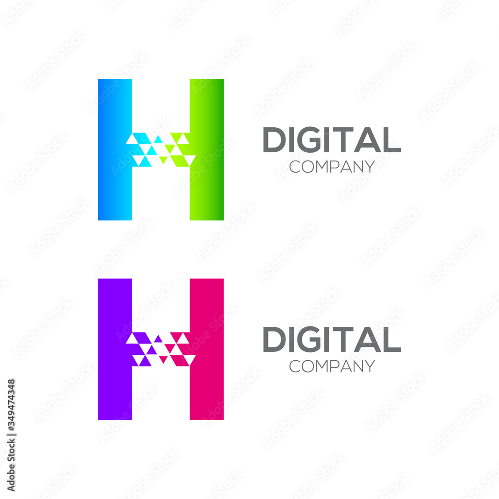 Vektorová grafika „Abstract Letter H Pixel logo with Triangle Shape ...