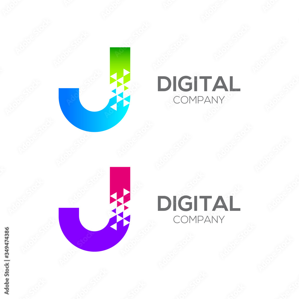 Abstract Letter J Pixel logo with Triangle Shape, Arrow Fly Forward ...