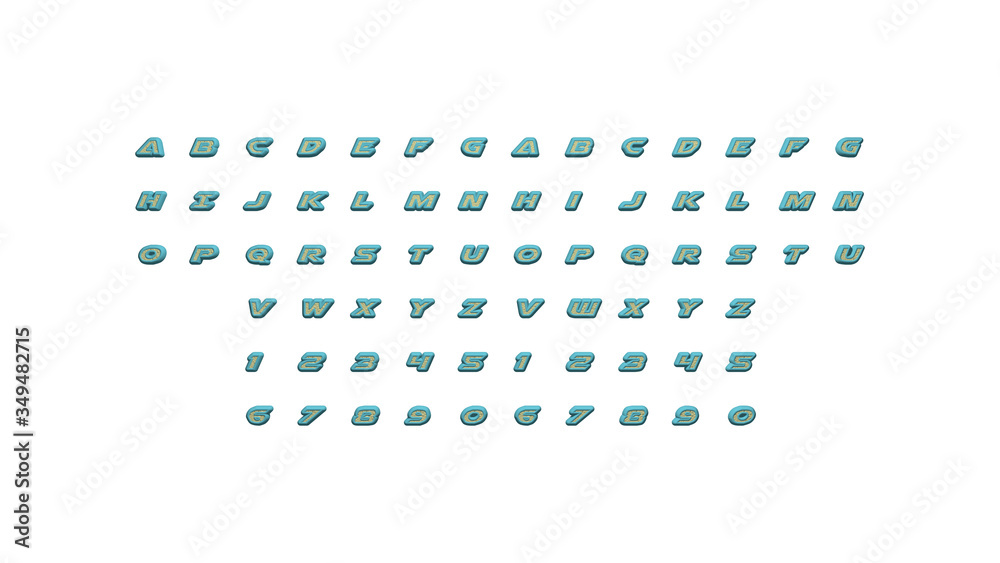 Full set of English letters in 3D illustrations separated to two sides ...