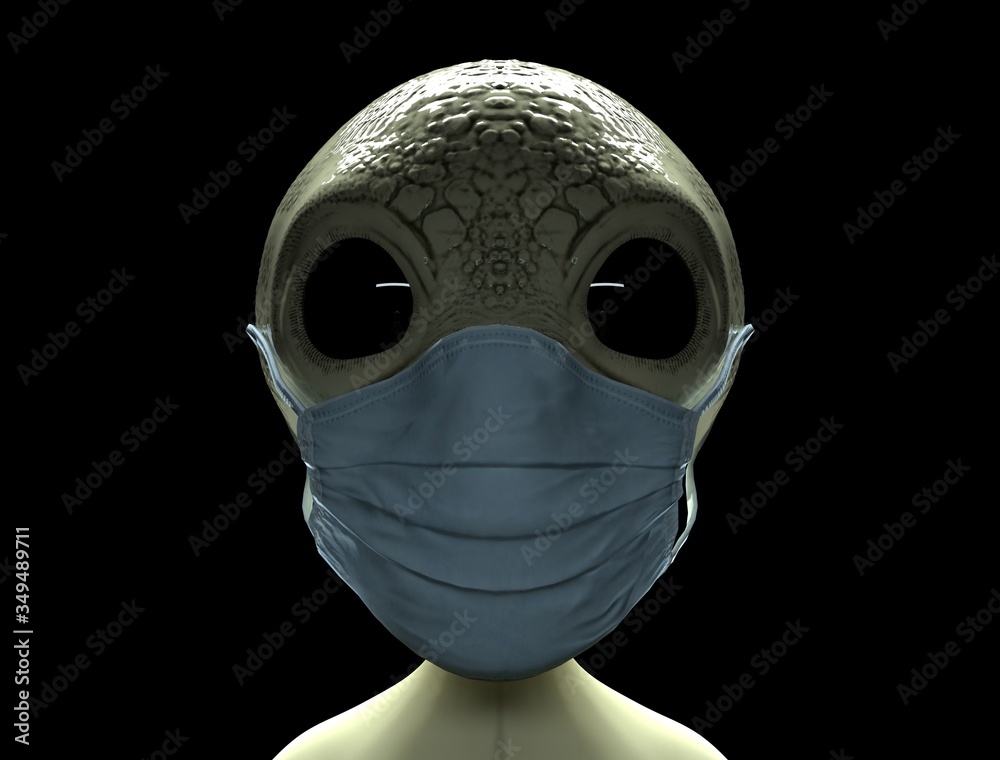 3d model of an alien wearing a surgical mask. 3D rendering. Stock ...