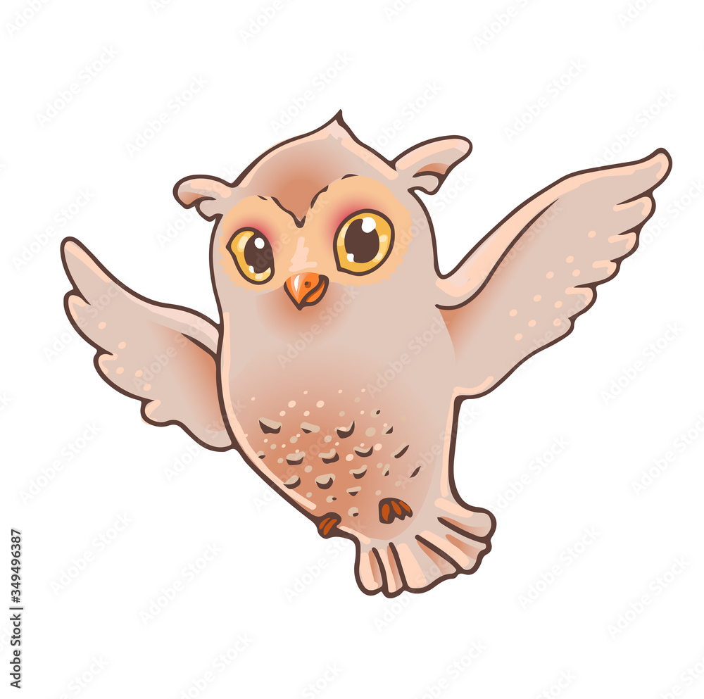Flying owl in cartoon kids style. Vector bird isolated Stock Vector ...