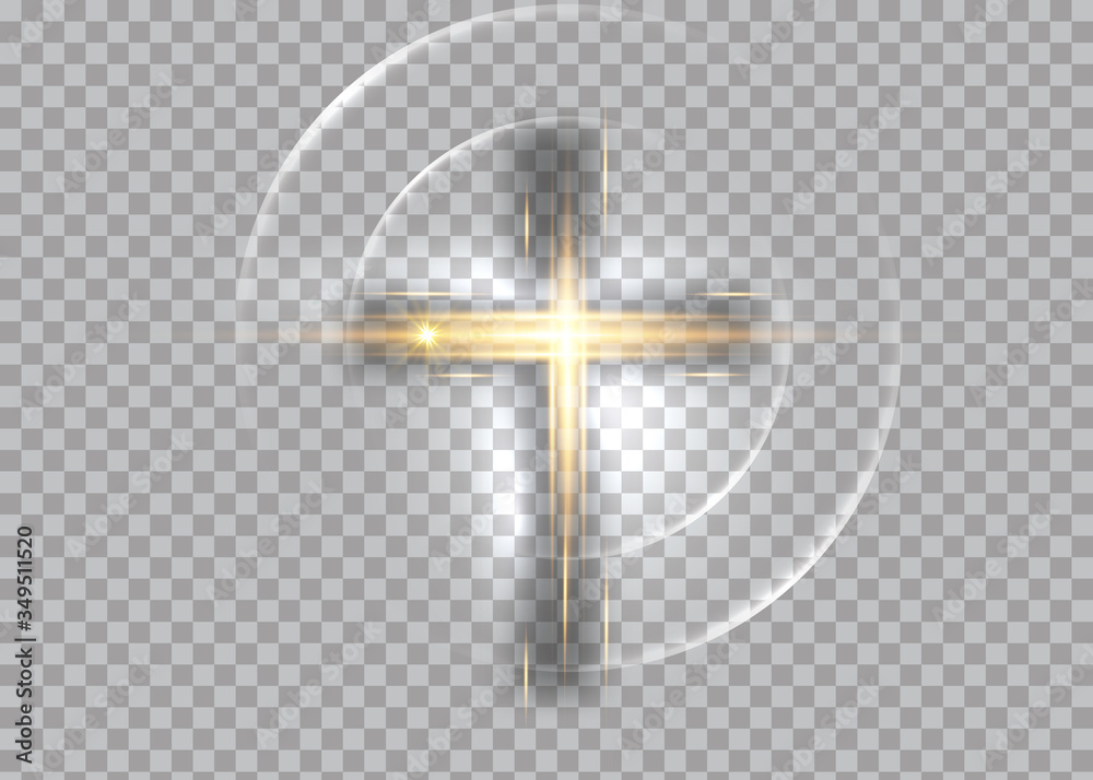 cross of light, shiny Cross with golden frame symbol of christianity ...