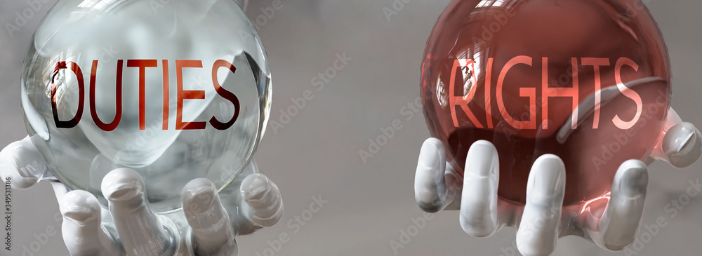 rights and duties in a balanced life - pictured as words rights,duties ...