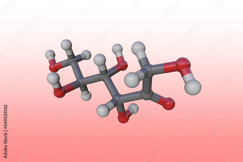 Molecular model of l-fructose or fruit sugar. Atoms are represented as ...