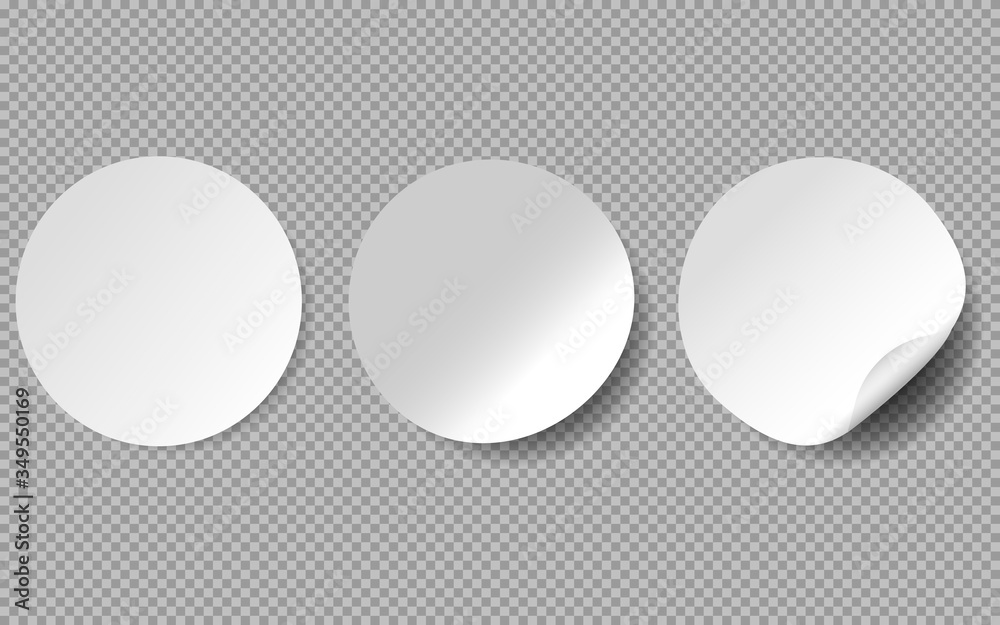 Circle the sticky characters. White tags, paper round stickers with ...