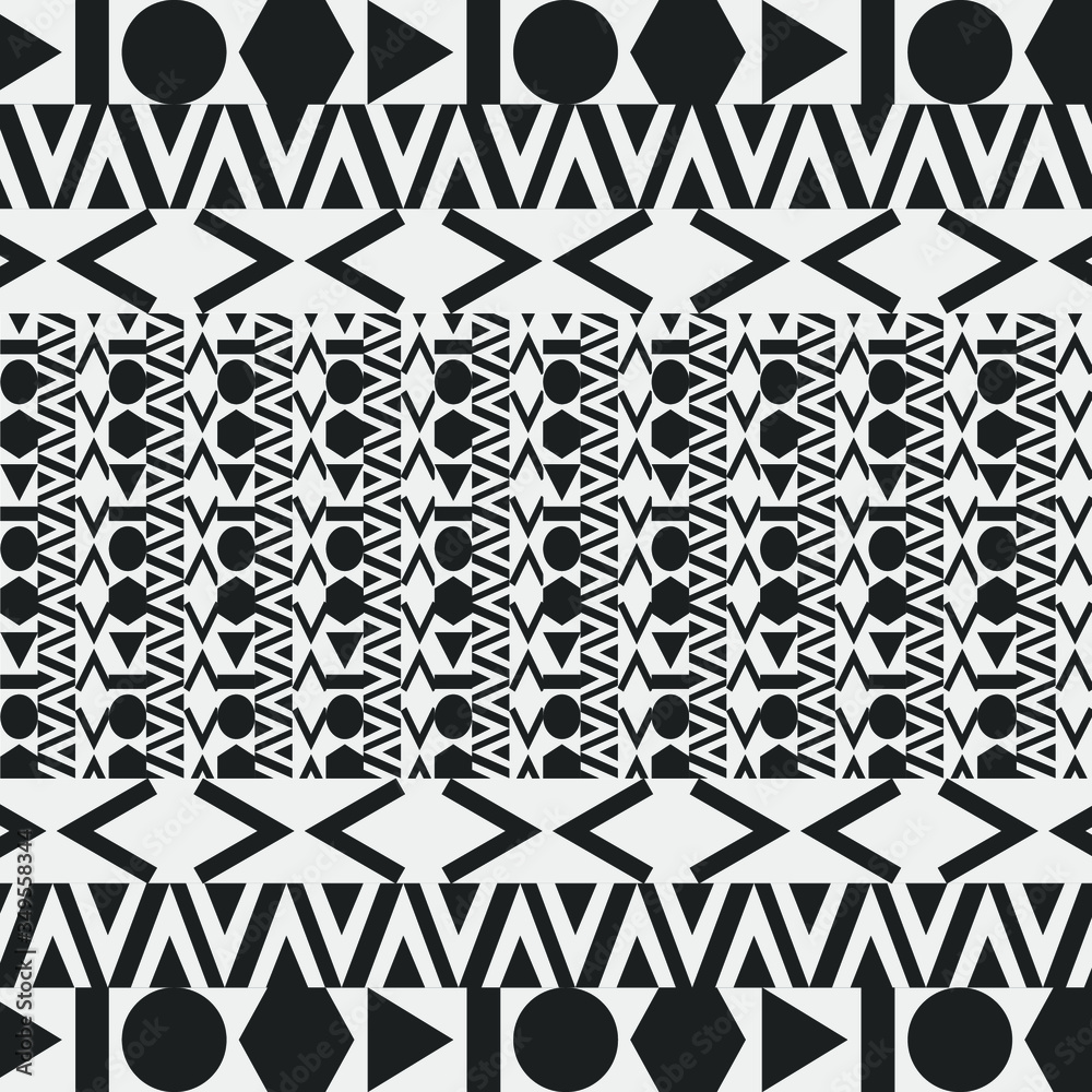 Vintage-themed graphic design patterns using black and grey shapes ...