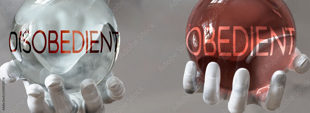 obedient and disobedient in a balanced life - pictured as words ...