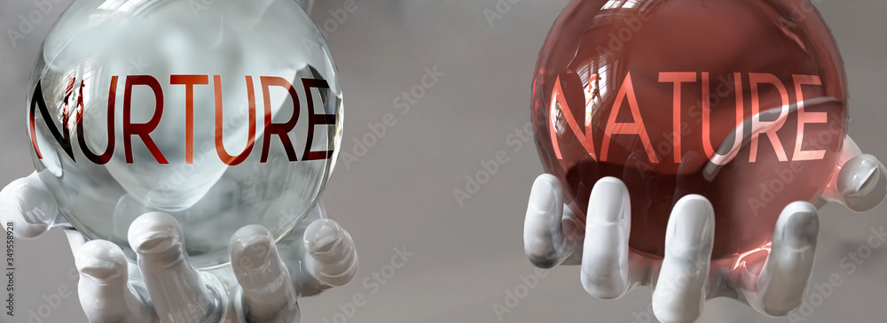 nature and nurture in a balanced life - pictured as words nature ...