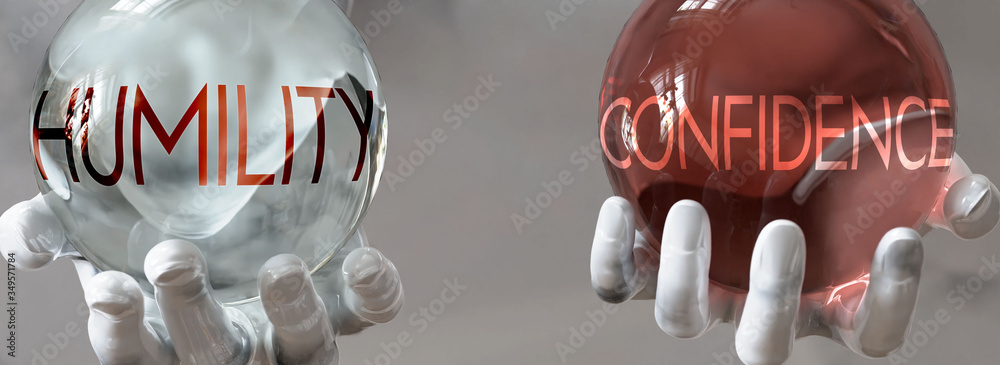 Ilustrace „confidence and humility in a balanced life - pictured as ...