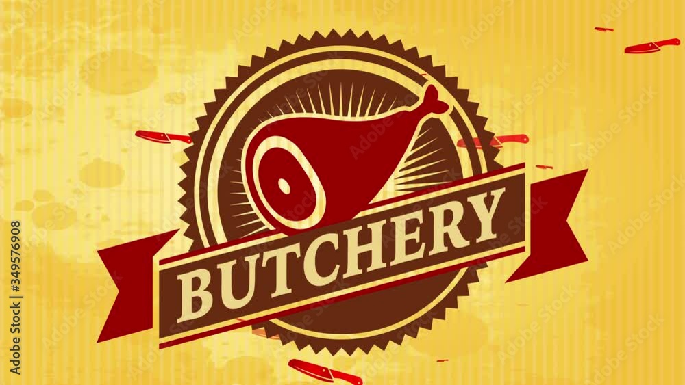 classical butchery packaging concept with round detailed with porks ...