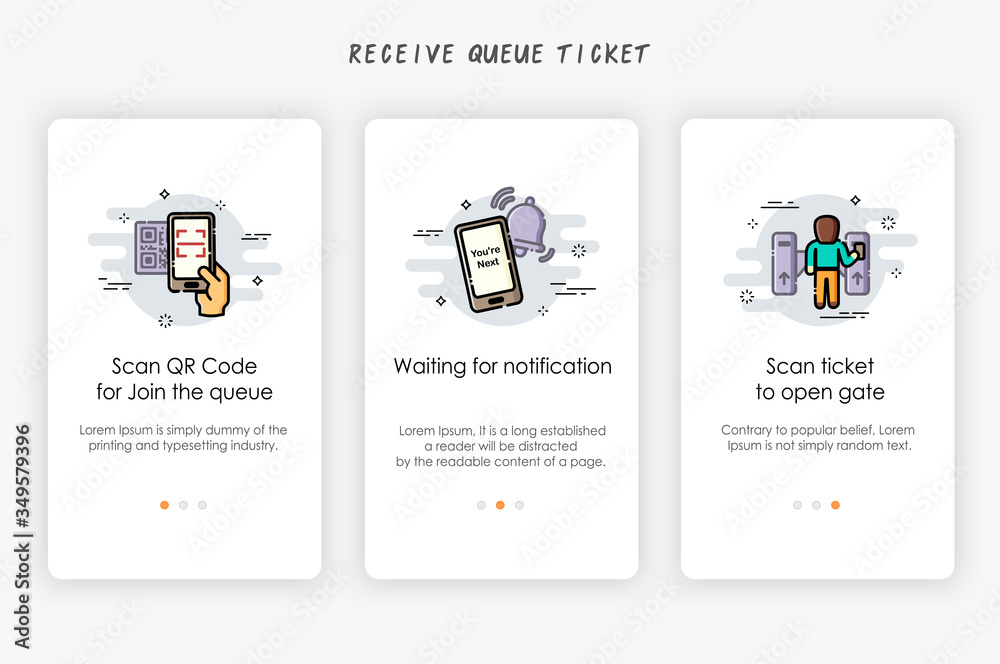 Onboarding screens design in receive queue ticket concept. How to ...