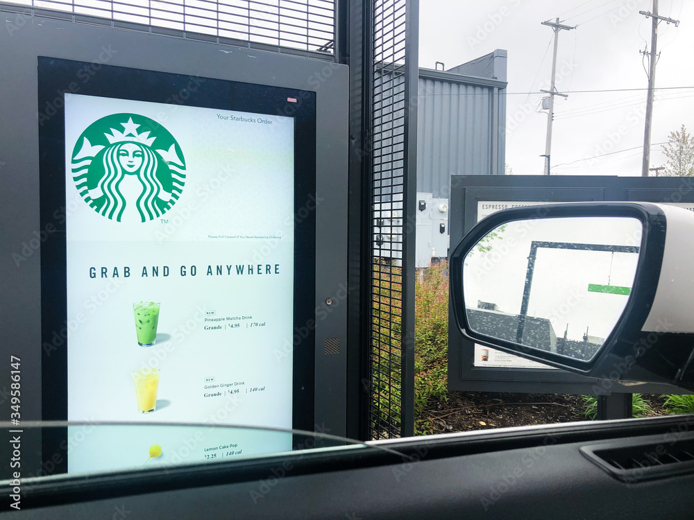 Starbucks drive thru menu in Kalamazoo, Michigan on May 15, 2020 Stock ...