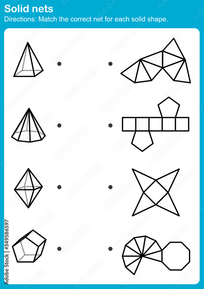 Match the correct net for each solid shape. - Worksheet for education ...
