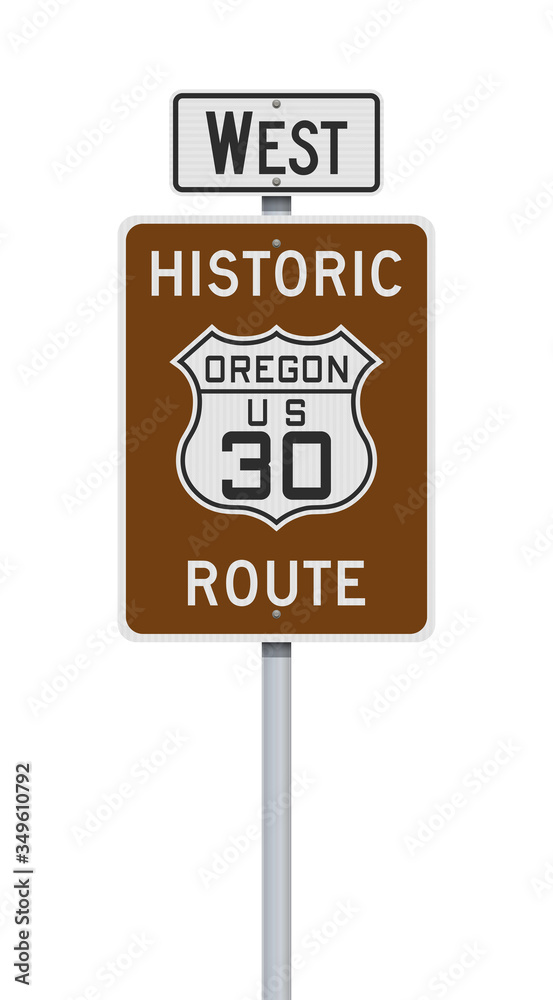 Vector illustration of the Historic Route Oregon 30 and West road signs ...
