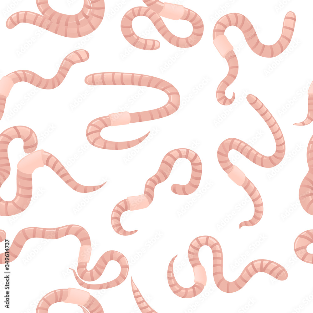 Seamless pattern of earthworm crawling cartoon worm design flat vector ...