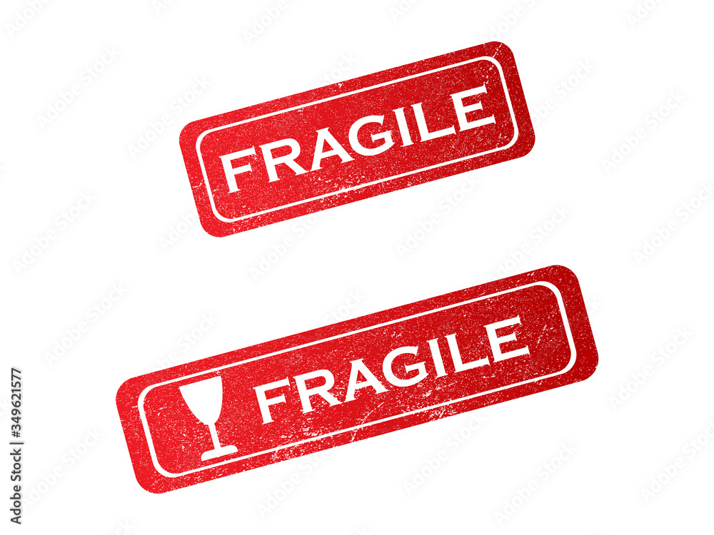 Vector illustration of fragile grunge rubber stamp. Rectangular red ...