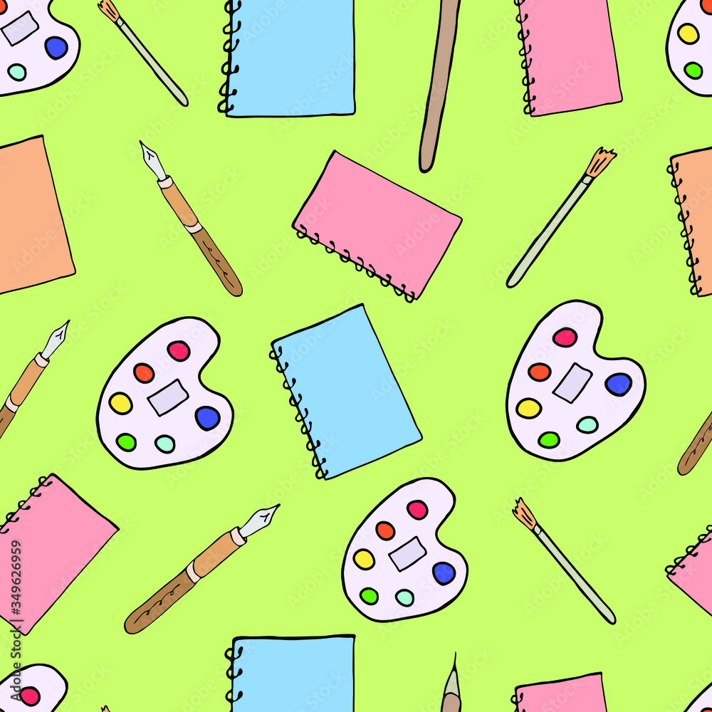 Drawing set on a green background. Tools for creative, For site ...