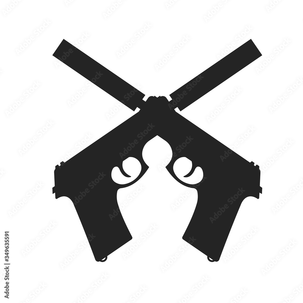 Vector icon of crossed pistols on white background. Stock Vector ...