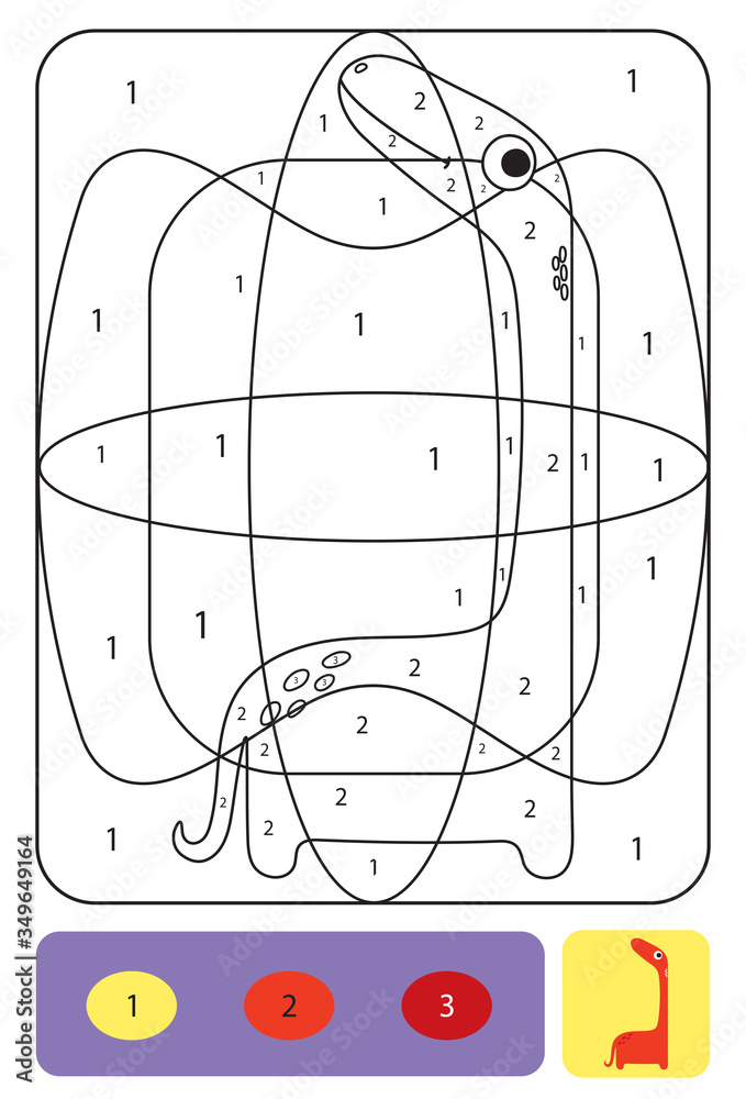 Cute dino coloring page for kids. Coloring puzzle with numbers of color ...