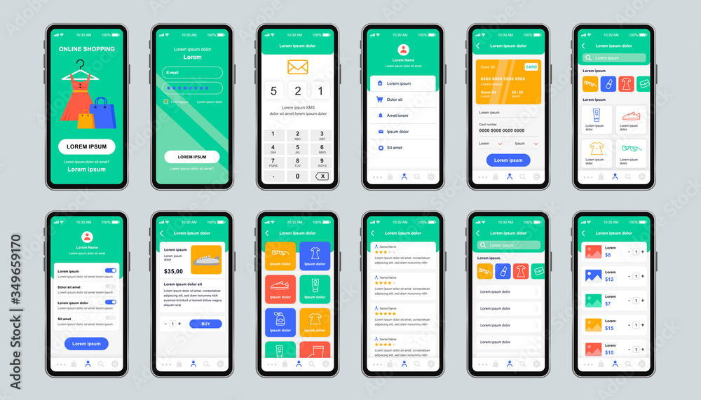 Online shopping unique design kit for app. Clothes shop platform ...