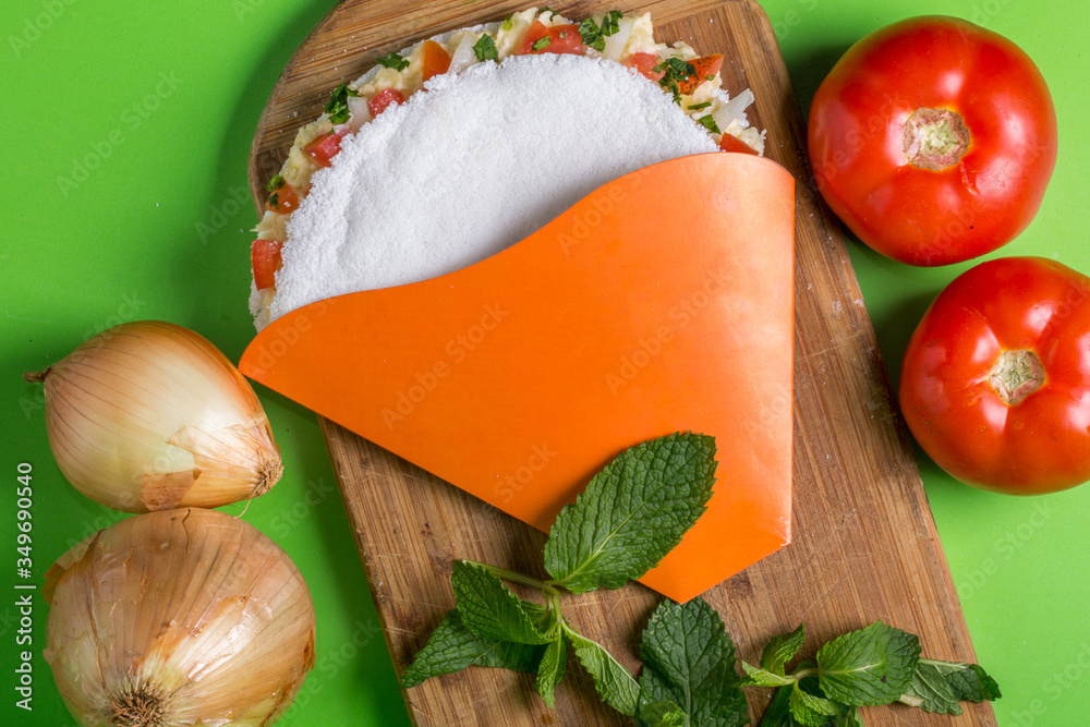 Tapioca with cheese, onion and tomato. Flatbread made from cassava also ...