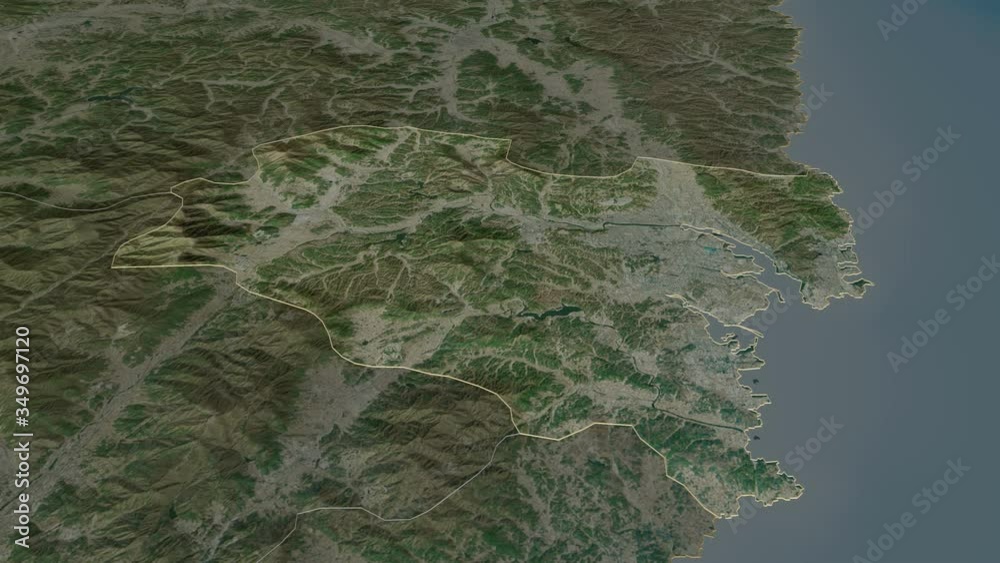 Ulsan, metropolitan city with its capital, zoomed and extruded on the ...