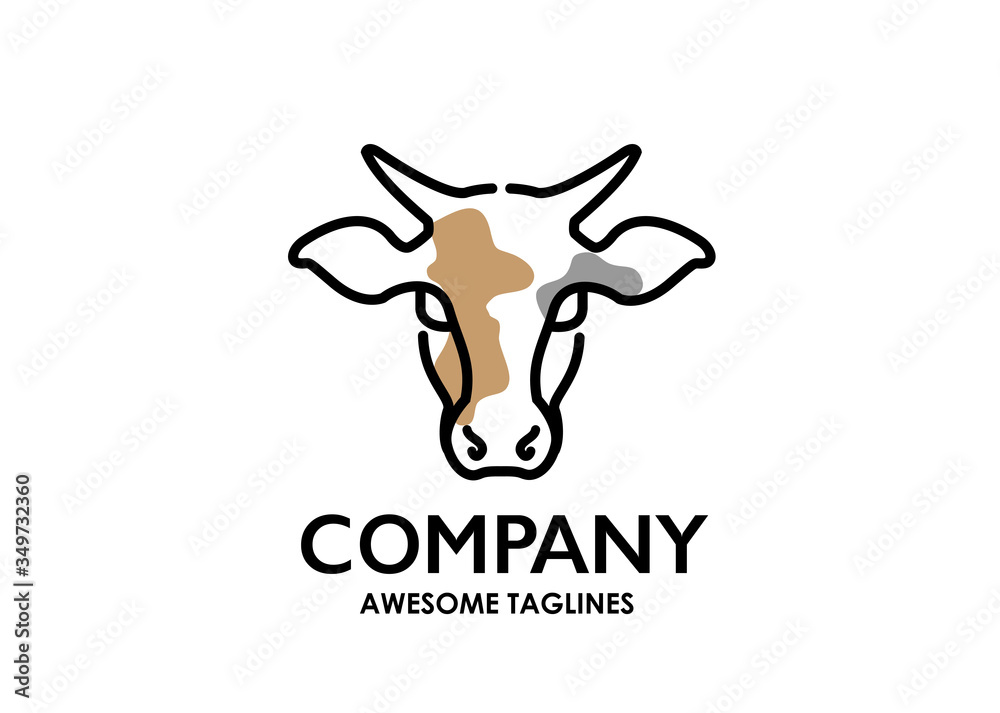 Cow head outline logo vector . Horned cow head line . linear style sign ...