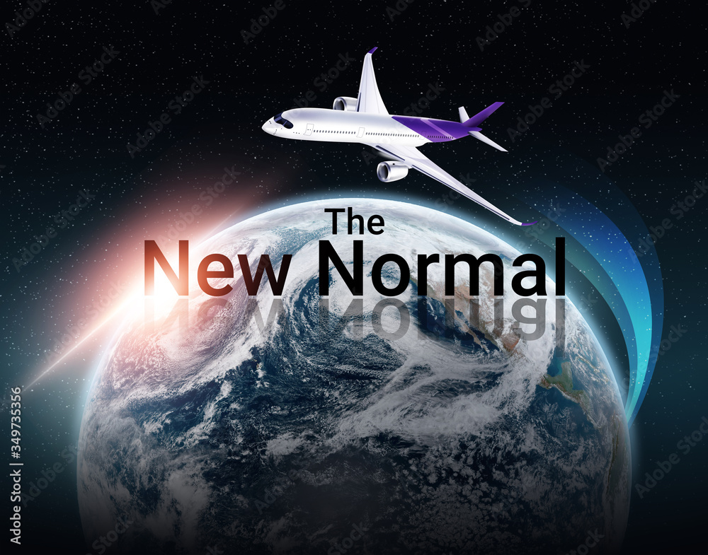 world and plane new normal text 3d illustration Stock Photo | Adobe Stock