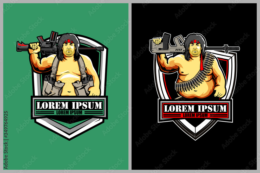 fat man with a machine gun vector logo template Stock Vector | Adobe Stock