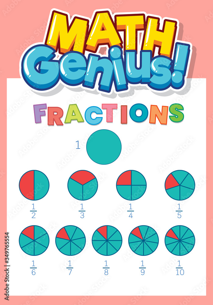 Worksheet design template for fractions with pink background Stock ...