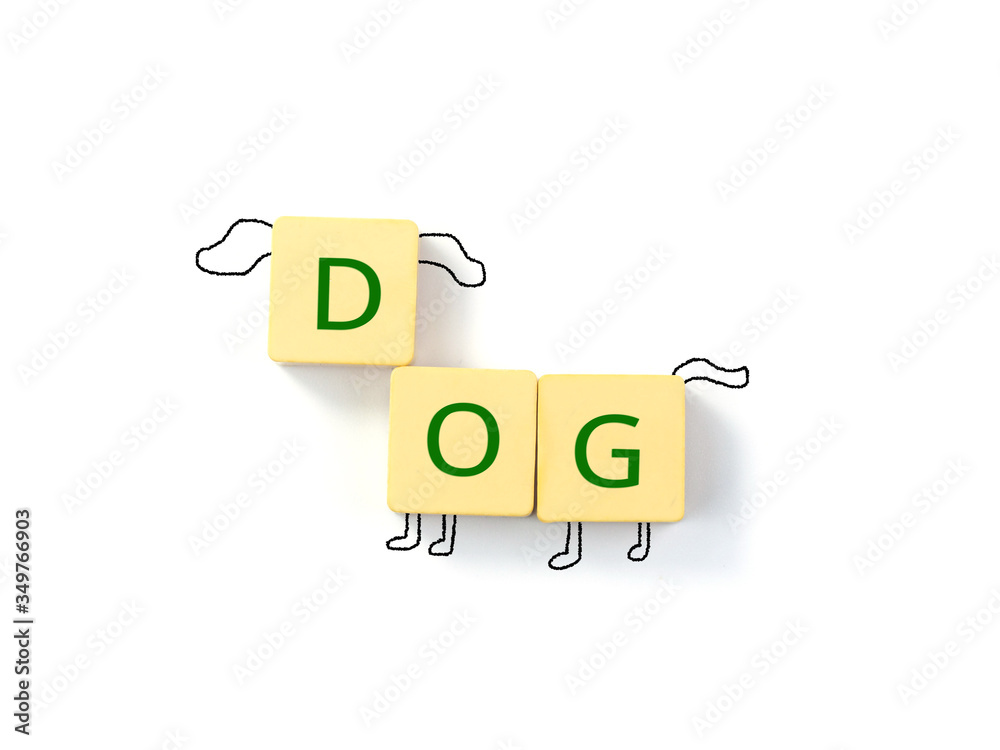 dog word written in cube, letter blocks arranges into DOG word and ...