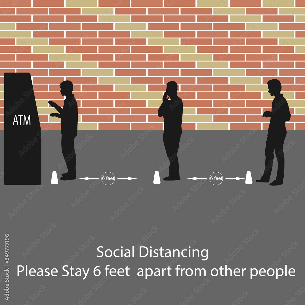 Vettoriale Stock ATM cash dispenser pictures with silhouettes of people ...