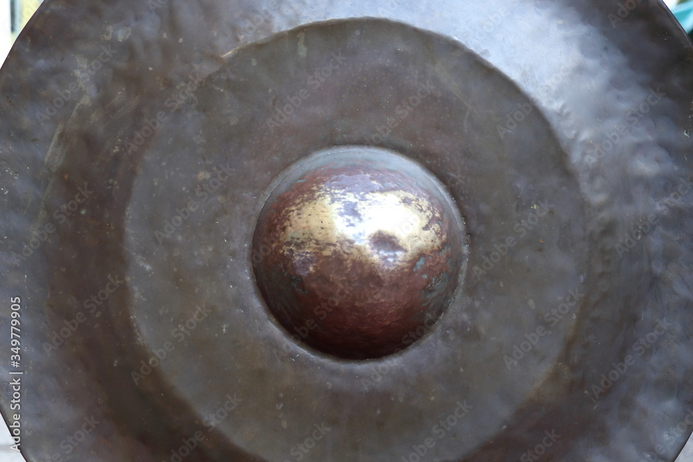 Surface of big Thai gong is round shape, In Thailand. Gong is Thai ...