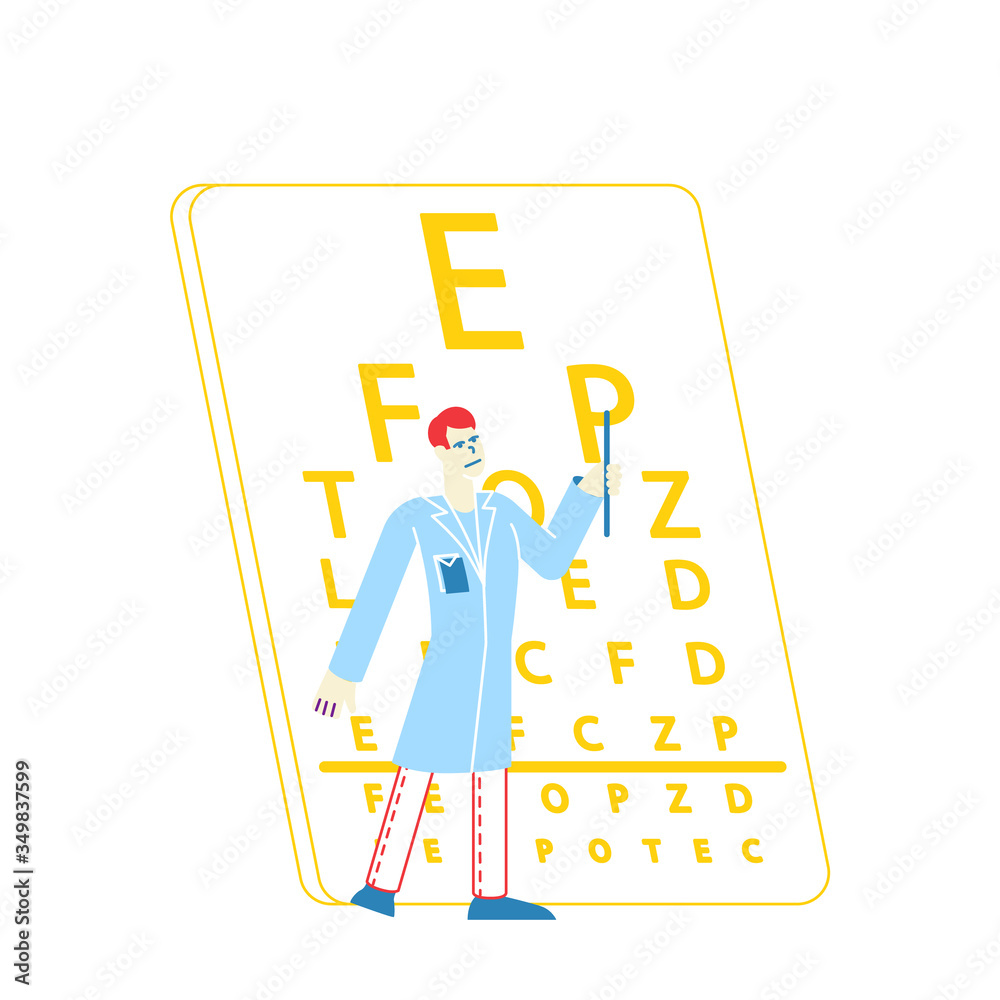 Ophthalmologist Doctor Character Test Myopia Eye. Male Oculist with ...