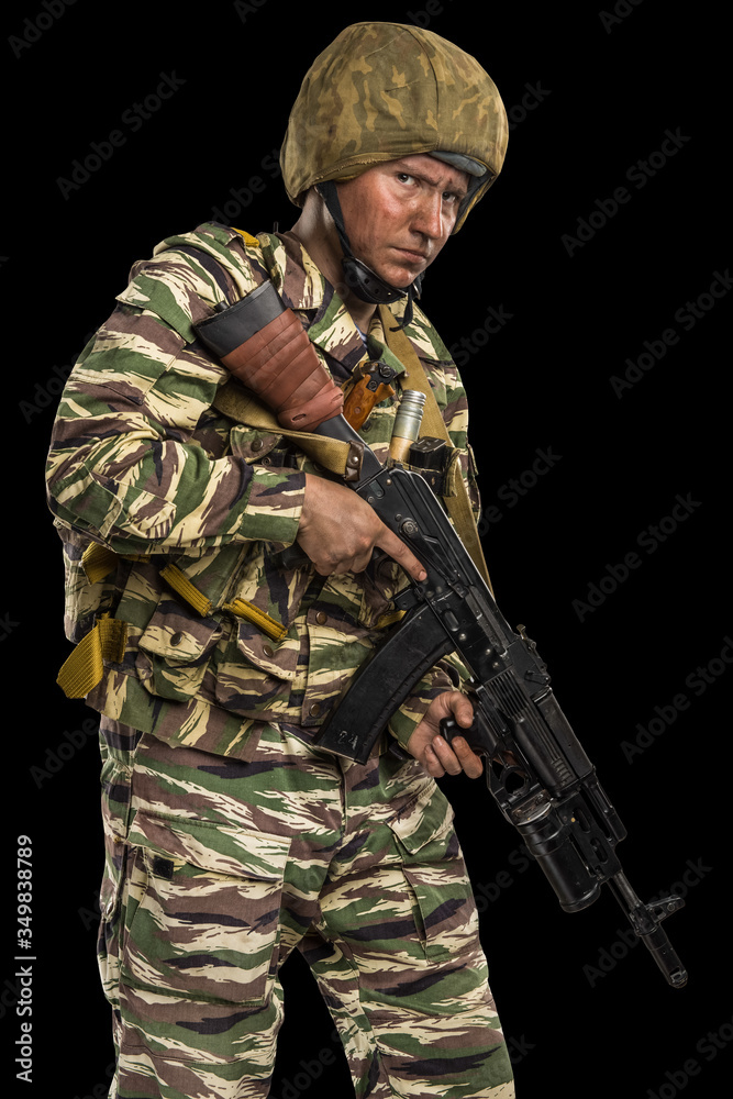 Male in uniform conforms to Russian army special forces (OMON) in War ...