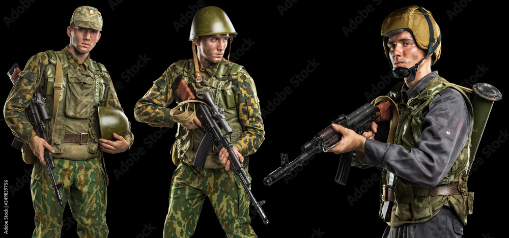 Collage of male in uniform conforms to Russian army special forces ...