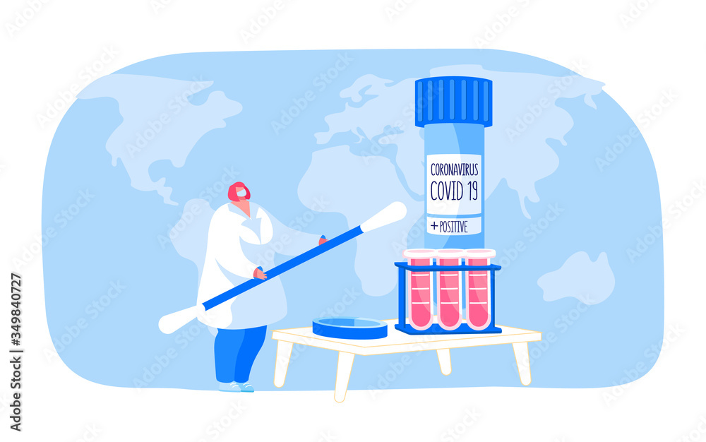 Covid19 Diagnostics. Doctor Character Wearing Antiviral Protective Mask ...