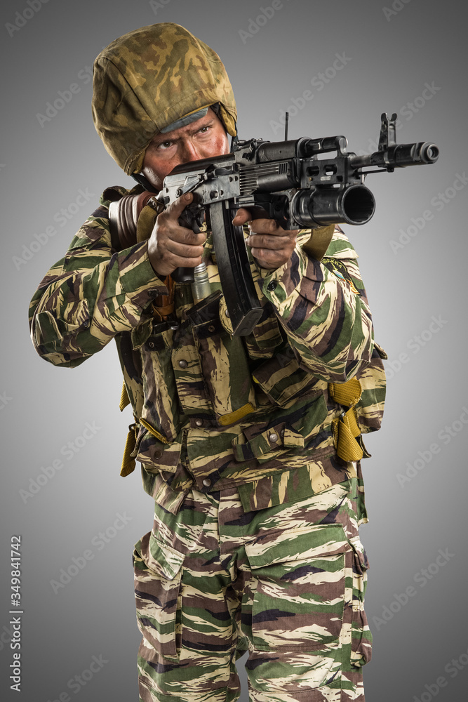 Male in uniform conforms to Russian army special forces (OMON) in War ...
