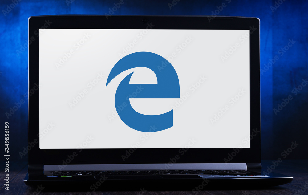 Laptop computer displaying logo of Microsoft Edge Stock Photo | Adobe Stock