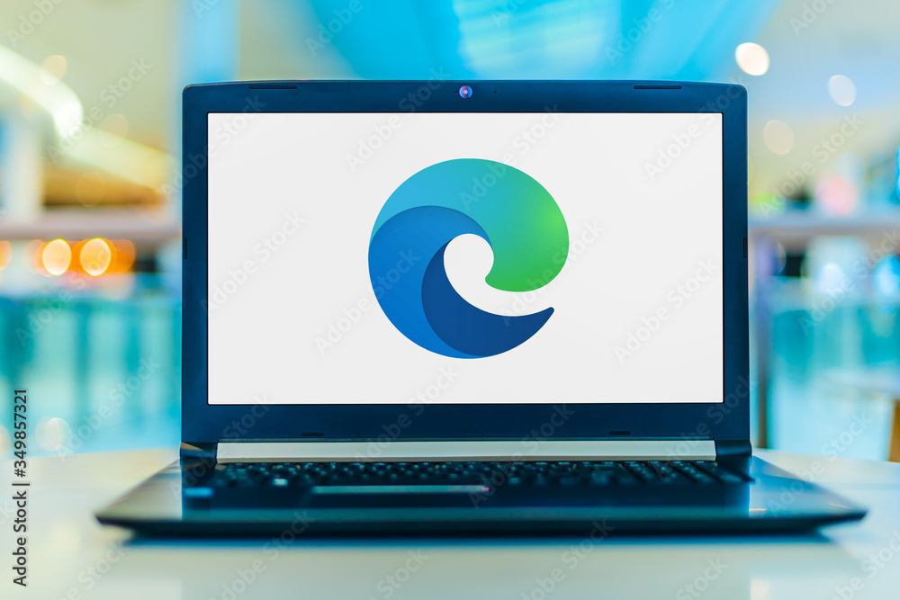 Laptop computer displaying logo of Microsoft Edge Stock Photo | Adobe Stock