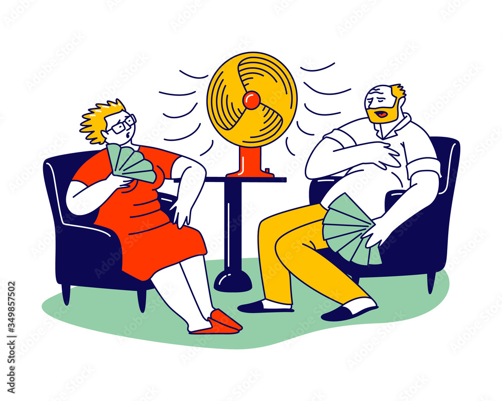 Summer Hot Period of Time Concept. Sweltering in Heat Aged People ...