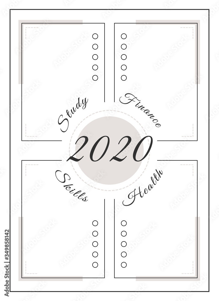 2020 year resolution minimalist planner page design. Annual plan with ...